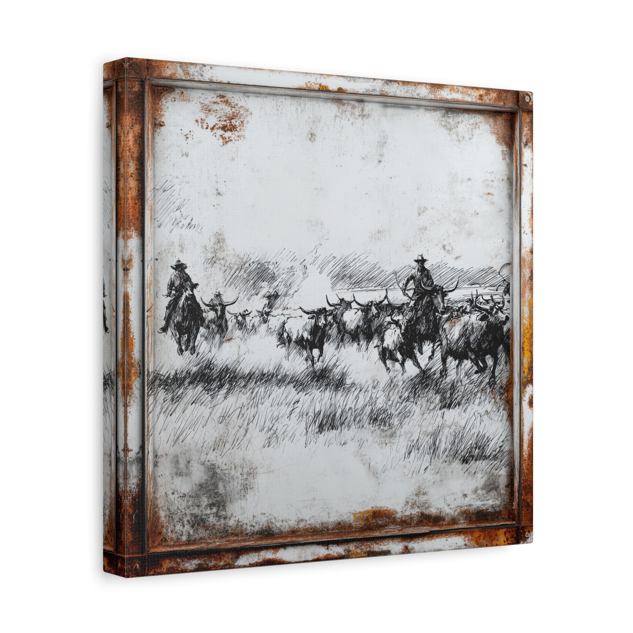 Ranchers Pen & Ink – Western Canvas Wall Art | Black & White Cowboy Art ...