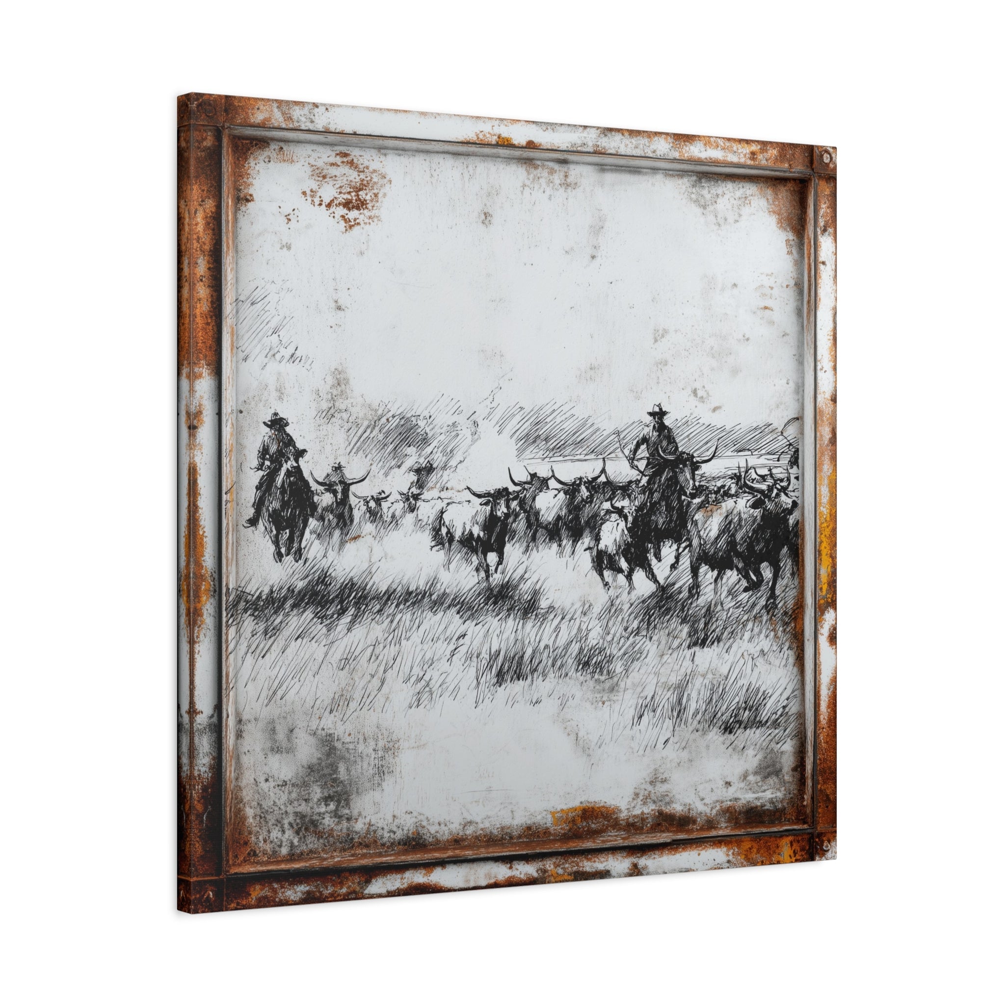 Ranchers Pen & Ink – Western Canvas Wall Art | Black & White Cowboy Art ...