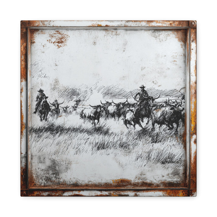 Ranchers Pen & Ink – Western Canvas Wall Art | Black & White Cowboy Art ...